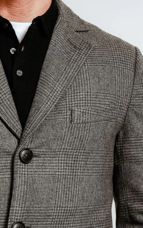 Dobell Grey Prince of Wales Check Tweed Overcoat | Dobell