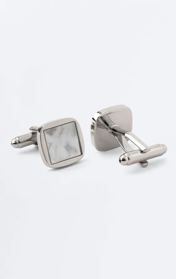 Silver Coloured Square Cufflinks with Mother of Pearl Inset | Dobell