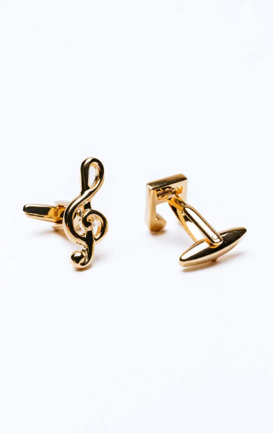 Gold Coloured Treble Clef & Music Note Cufflinks | Dobell