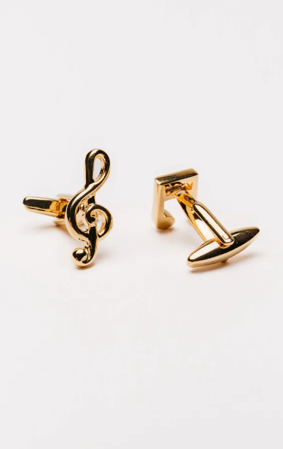 Gold Coloured Treble Clef & Music Note Cufflinks | Dobell