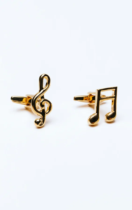 Gold Coloured Treble Clef & Music Note Cufflinks | Dobell