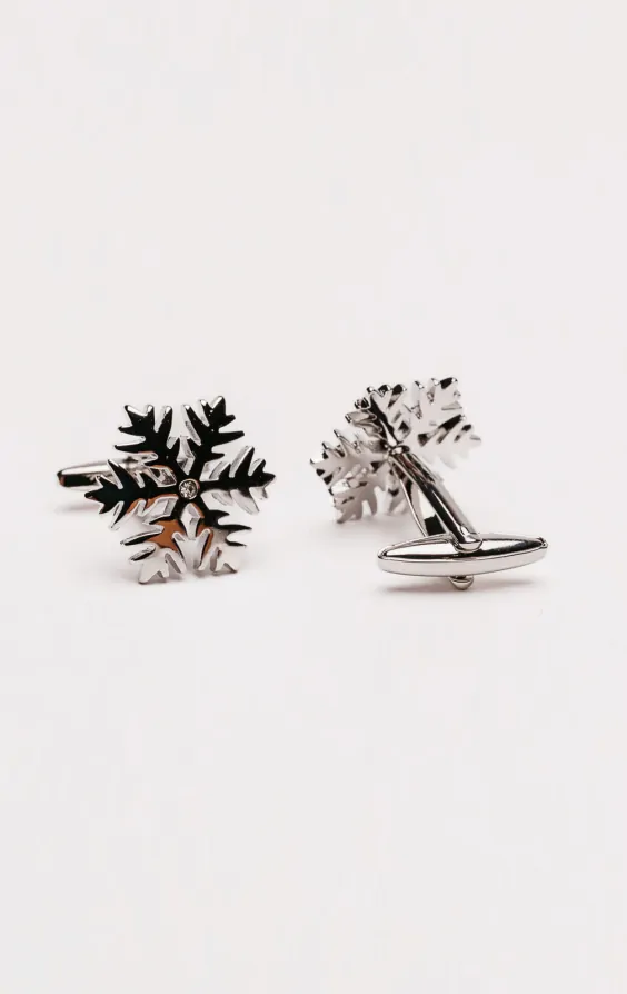 Dobell Silver Coloured Snow Flake Cufflinks | Dobell