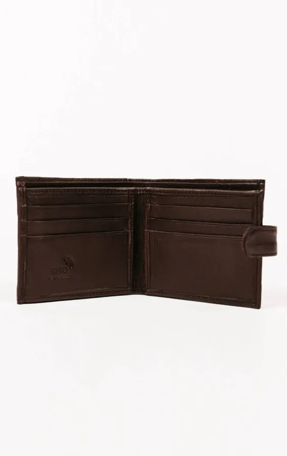 Brown Leather Trifold RFID Wallet with Popper Closing | Dobell