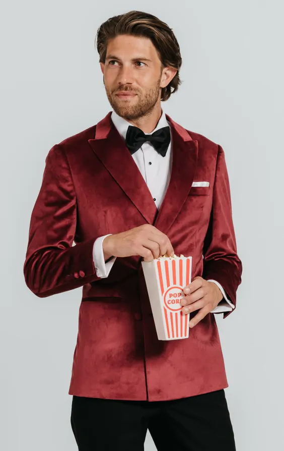 Double Breasted Burgundy Velvet Jacket | Dobell Double Breasted Burgundy Velvet Jacket | Dobell