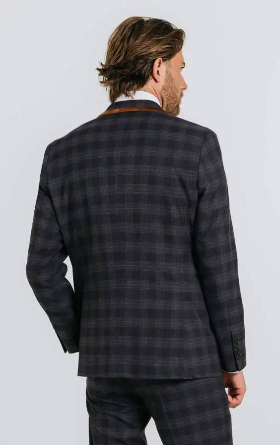 Navy Heritage Check with Brown Trim Suit | Dobell