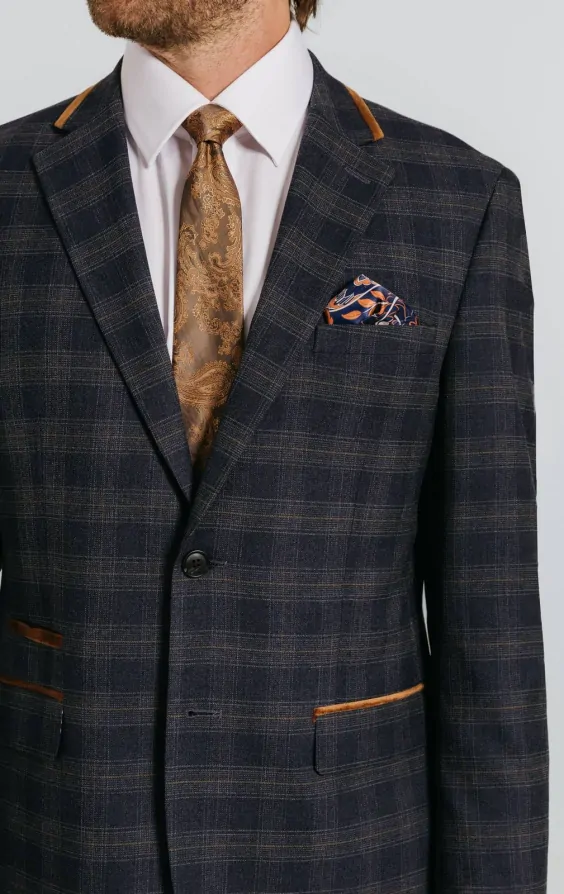 Navy Heritage Check with Brown Trim Suit | Dobell