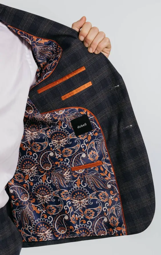 Navy Heritage Check with Brown Trim Suit | Dobell