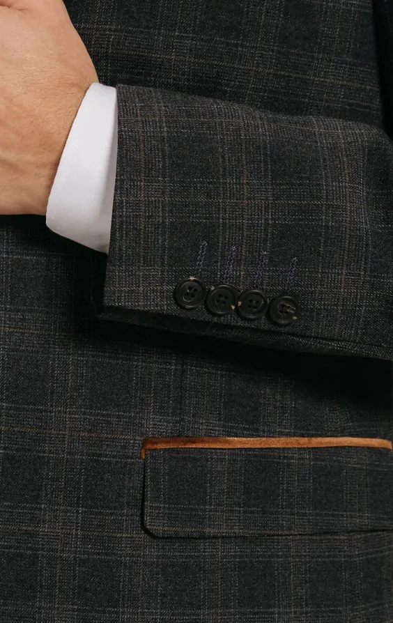 Charcoal Heritage Check with Brown Trim Suit | Dobell