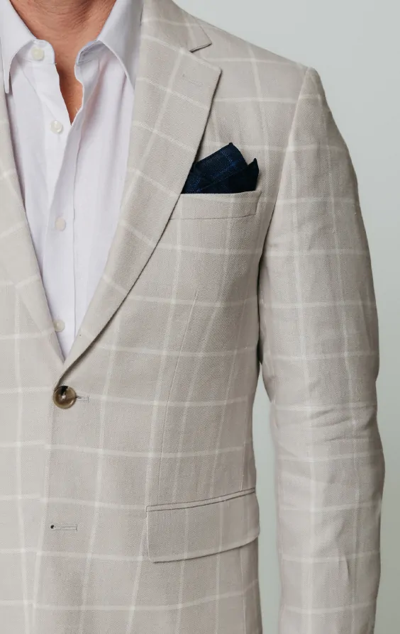 Light Grey Windowpane Check Linen Jacket | Dobell