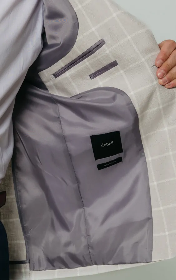 Light Grey Windowpane Check Linen Jacket | Dobell