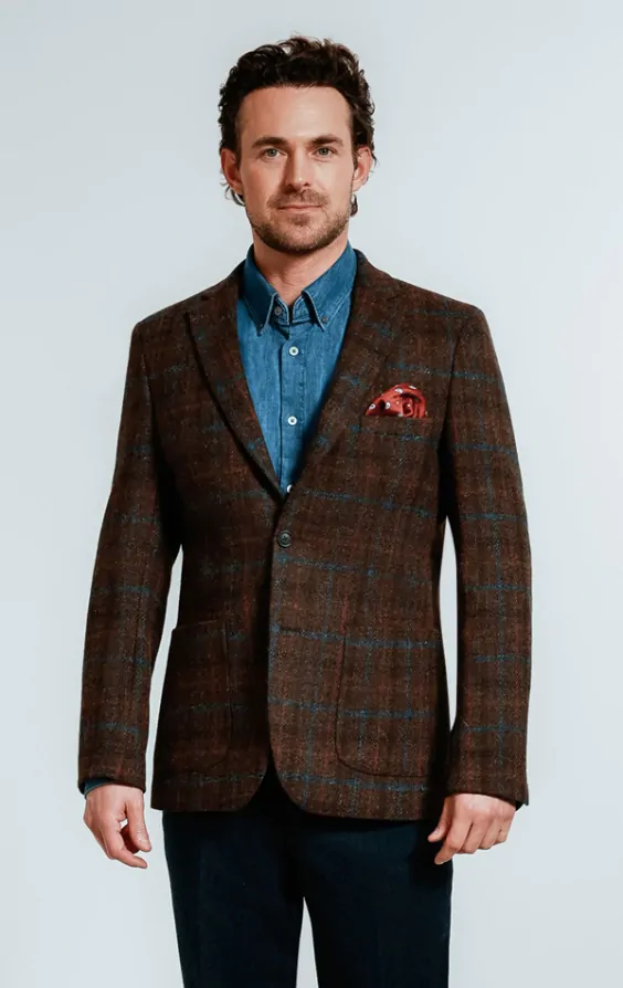 Harris Tweed Dark Brown Check Tweed Jacket | Dobell