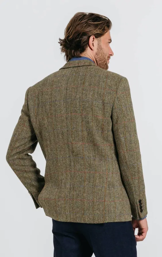 Harris Tweed Green Herringbone Windowpane Check Tweed Jacket | Dobell