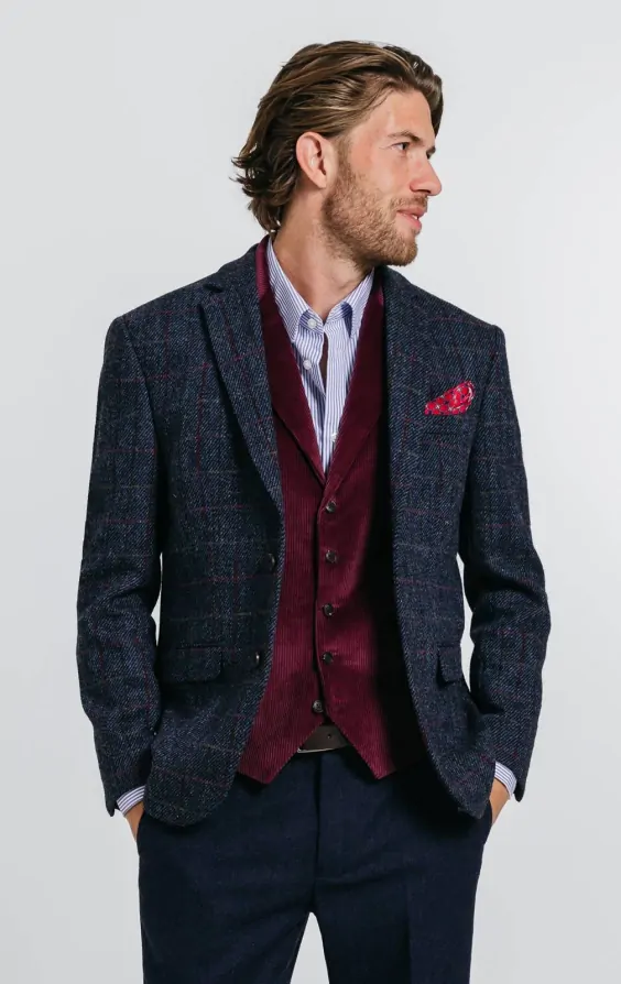 Harris Tweed Dark Blue Windowpane Check Tweed Jacket | Dobell