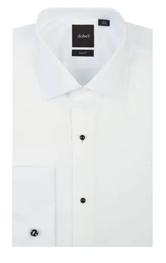 Standard Collar Marcella Front Slim Fit White Tuxedo Shirt | Dobell