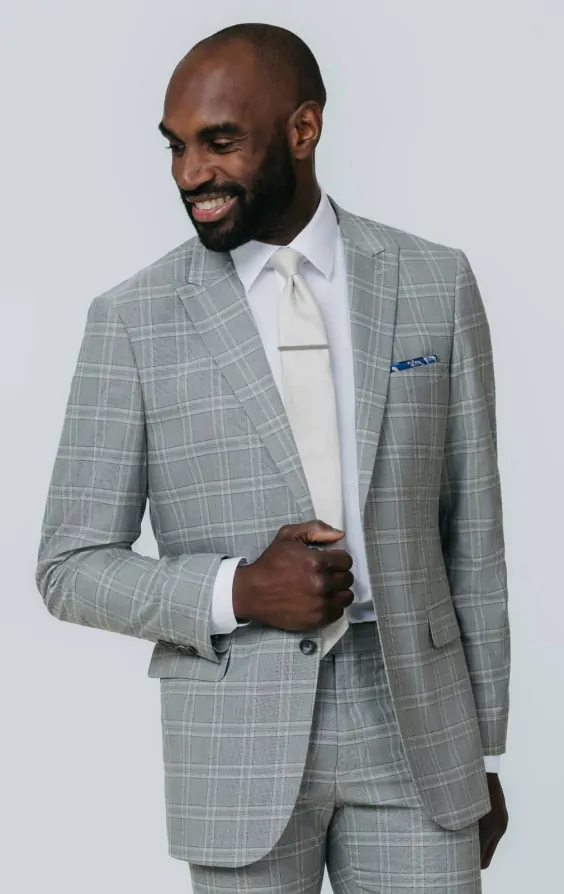 Grey with Tan Check Suit with Peak Lapel | Dobell