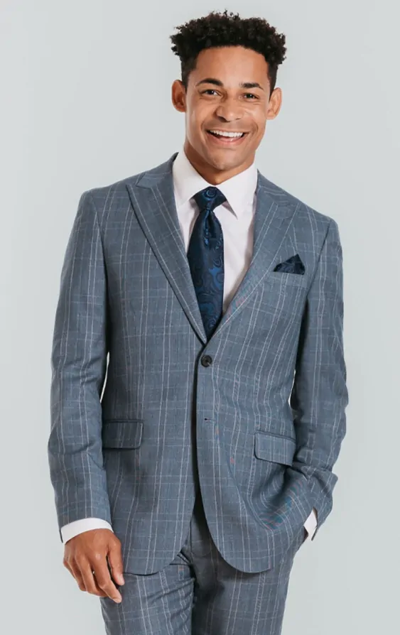 Light Blue Check Suit with Peak Lapel | Dobell