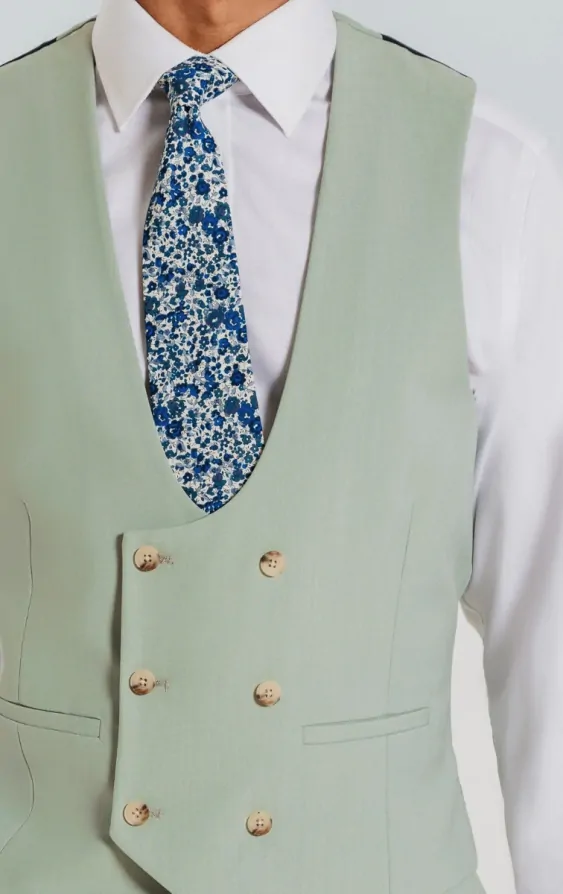 Dobell Pale Green Double Breasted Vest | Dobell