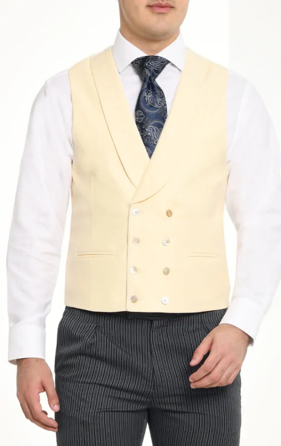 Yellow Twill Double Breasted Morning Suit Vest with Shawl Lapel | Dobell