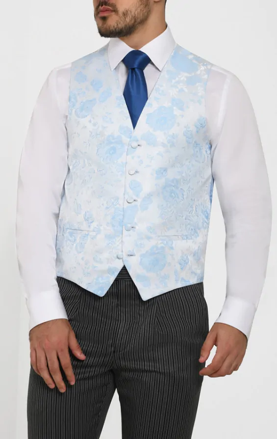 Dobell Light Blue Floral Jacquard Vest | Dobell