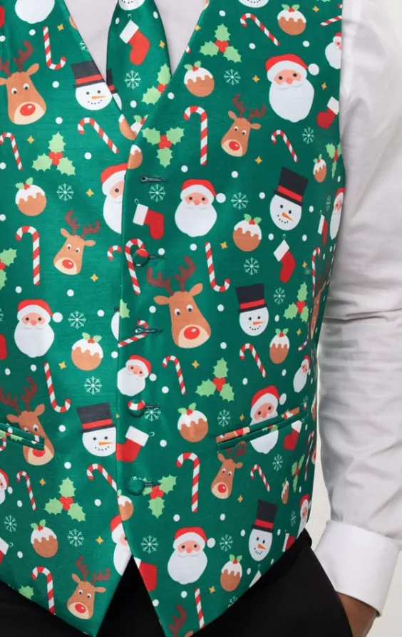 Santa & Friends Green Christmas Vest | Dobell