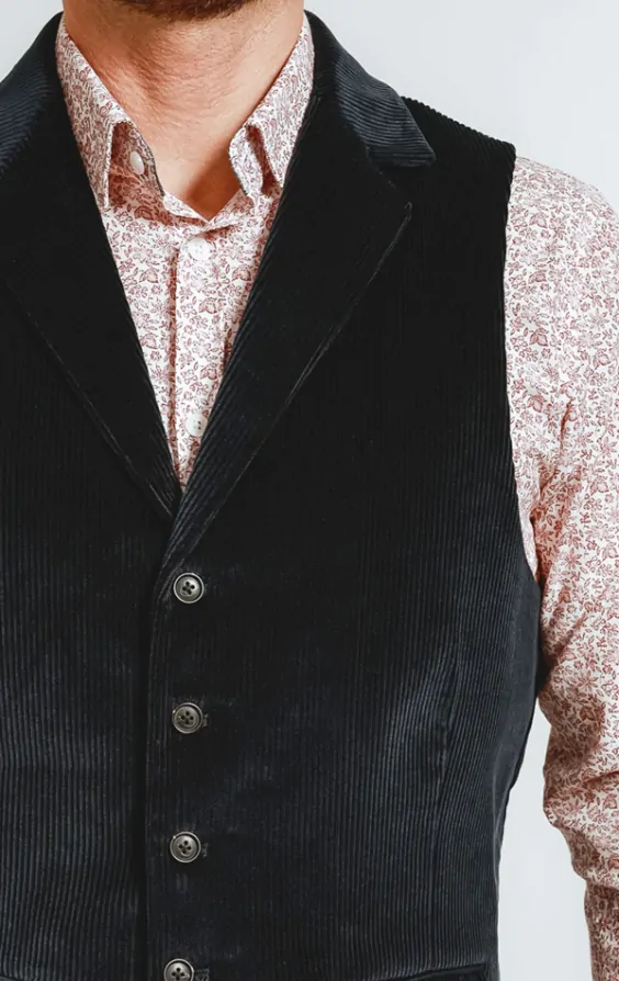 Dobell Navy Corduroy Vest with Notch Lapel | Dobell