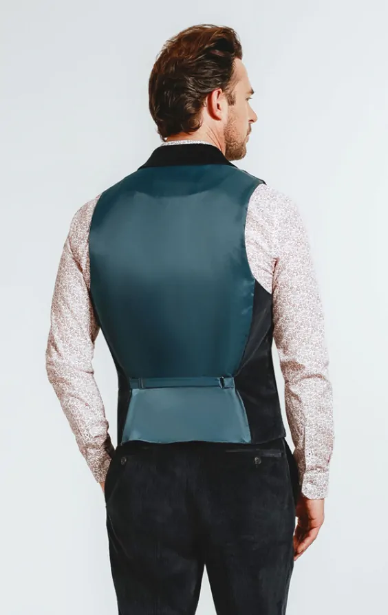 Dobell Navy Corduroy Vest with Notch Lapel | Dobell