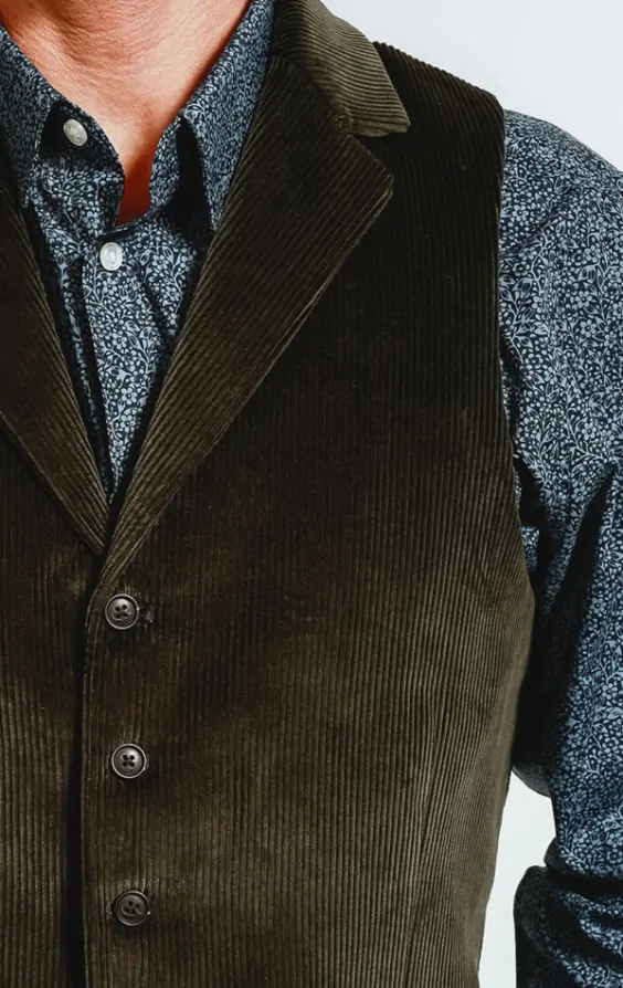 Dobell Green Corduroy Vest with Notch Lapel | Dobell
