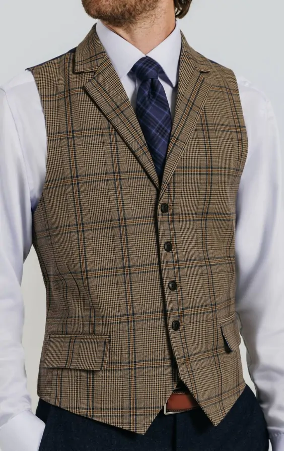 Brown Bold Check Vest | Dobell