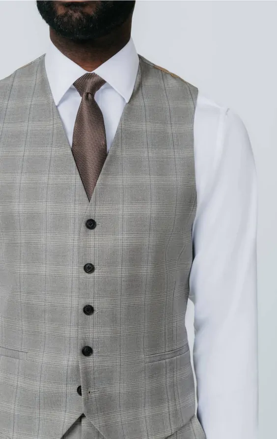 Taupe Check Vest | Dobell
