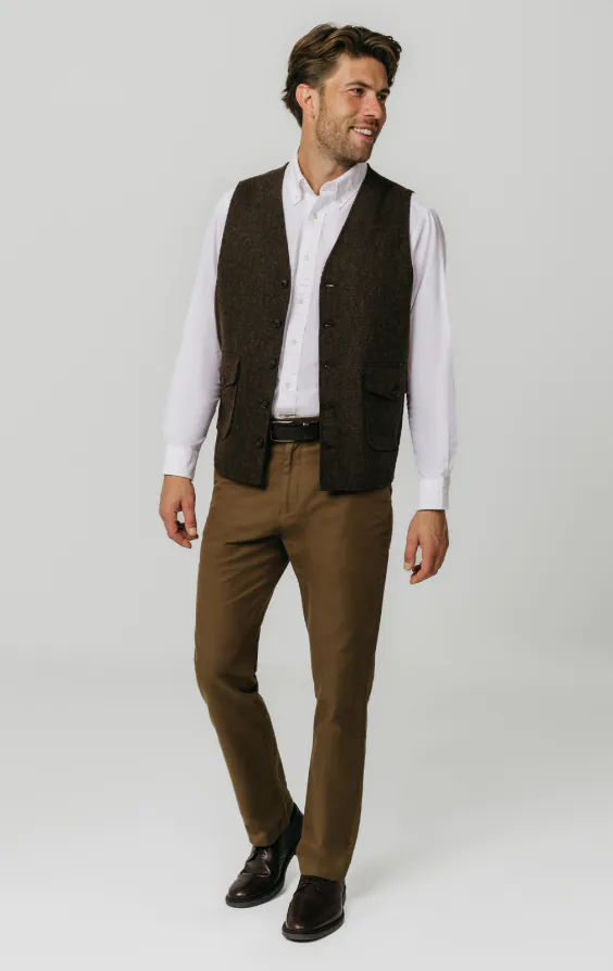 Brown Barleycorn Tweed Vest with Patch Pockets | Dobell