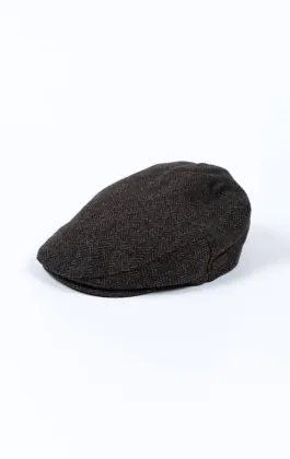 Grey Herringbone Tweed Flat Cap | Dobell