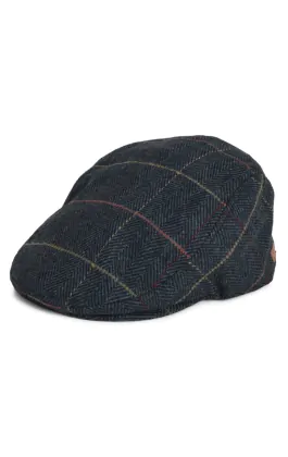 Dark Blue Check Tweed Flat Cap | Dobell