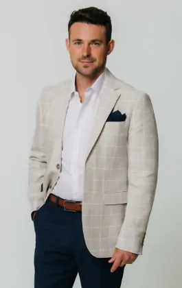 Light Grey Windowpane Check Linen Jacket | Dobell