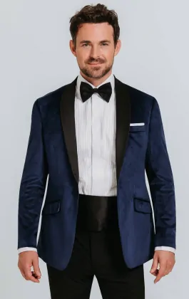 Navy Blue Slim Fit Velvet Jacket | Dobell