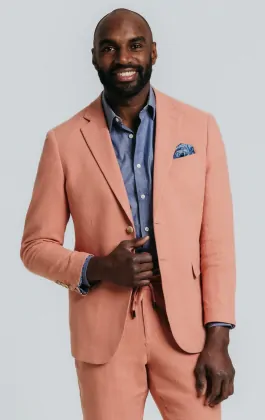 Coral Linen Twill Casual Suit | Dobell