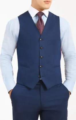 Dobell Blue Slim Fit Vest | Dobell