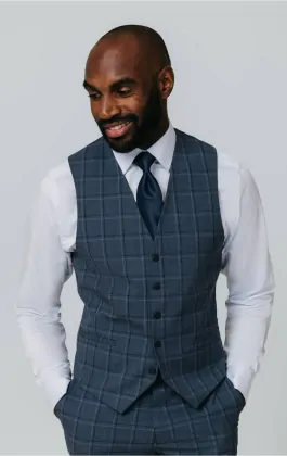 Blue Bold Windowpane Check Vest | Dobell