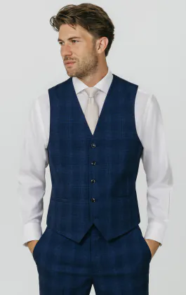 Royal Blue Shadow Check Vest | Dobell