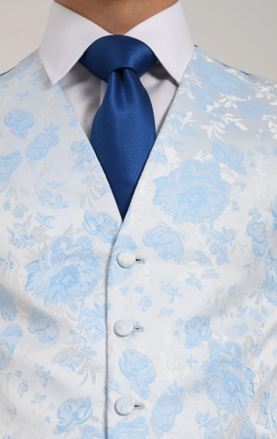 Dobell Light Blue Floral Jacquard Vest | Dobell